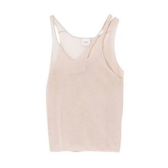 Alysi Femme, Tops, Beige, Taille: 38 FR Haut en coton à double col en maille