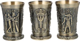Lurrose 3 Stück Teiliges Antike Metall Shotgläser mit Ägyptischem Totem design Stabiles Langlebiges Zinklegierungs cocktailglas in Bronze für Wein Schnaps und