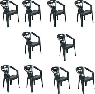Dmora 10er Set Gartenst&uuml;hle Bisceglie, Gartensitz, F&uuml;r drinnen und drau&szlig;en, Mit Armlehnen und stapelbar, Made in Italy, 56x55 h78 cm, Gr&uuml;n