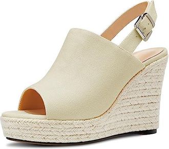 Castamere Femmes Haut High Compensé Plate-forme Talon Heel Ouvert Bout Slip-on Sandales Slingback Danse Décontracté Été 10 CM Heels Beige 35 EU