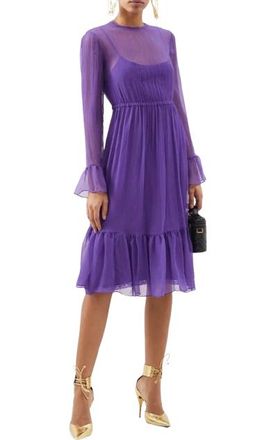 Gucci Purple Silk Chiffon Midi Dress Size XS