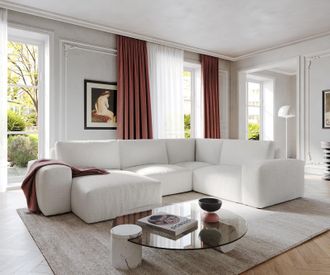 DELIFE Wohnlandschaft Lanzo 300x210 cm Boucl&eacute; Creme-Wei&szlig; Recamiere variabel, Wohnlandschaften