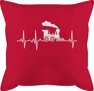 Shirtracer Kissen 50x50 - Deko Hobby - Dampflok Herzschlag wei&szlig; - 50 x 50 cm - Rot - mit Zug Motiv z&uuml;ge schmusekissen Eisenbahn eisenbahnen m&auml;nnerkissen Eisenbah