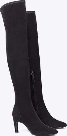 Tory Burch Damen Overknee-Stiefel mit Absatz in Schwarz/Schwarz