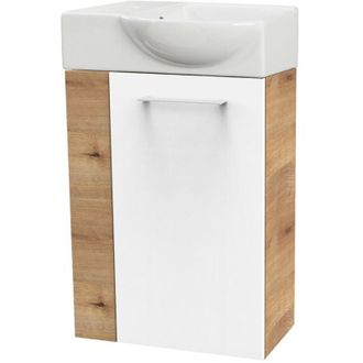 Fackelmann Set sbc - Front Weiß hochglanz - Korpus Ast-Eiche