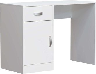 Home Discount Hudson Bureau Informatique avec 1 Tiroir et 1 Porte Meuble de Rangement Table PC H 72 x L 100 x P 44 cm, Blanc