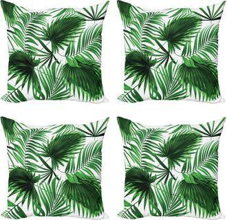 Abakuhaus Palmblatt Dekokissen Kissenbezug 4er Pack, Vivid Blätter Wachstum, Modern Accent Doppelseitiger Digitaldruck, 40 x 40 cm, Weiß Farngrün