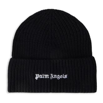 Palm Angels Homme, Accessoires, Noir, Taille: M Classic Logo Ribbed Beanie