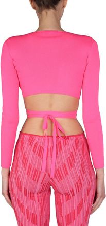 Msgm Wide V-Neck Cropped Tank Top - Pink