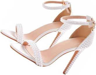 Hemobllo Escarpins &agrave; Talons Hauts Perl&eacute;s Blancs 11 CM Sandales &agrave; Bout Ouvert pour Femmes Cuir PU Imperm&eacute;able Antid&eacute;rapant Chaussures Mariage et Soir&eacute;e &Eacute;l&eacute;gante