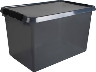 Helit Sunware 88002420 - Aufbewahrungsbox the comfort-line 62 L, grau transparent, Ordnungsbox mit Deckel