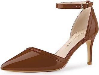 Allegra K Escarpins &agrave; Bride Cheville et Talon Aiguille &agrave; Bout Pointu pour Femmes Brun 36