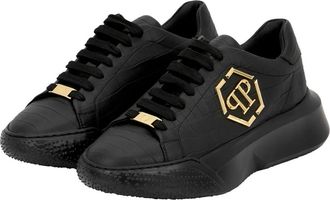 Philipp Plein Low-Top Sneaker - Crocco Godzilla Runner - Gr. 39 (EU) - in Schwarz - f&uuml;r Damen