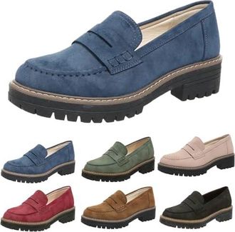 Generic Mocassins orthopédiques pour femme, mocassins à plateforme Penny 2025 à bout rond et large, couleur unie, en daim, décontractés, confortables, à enfil