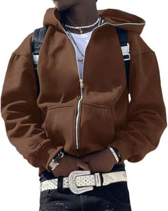 ORANDESIGNE Sweat &agrave; Capuche Homme Sweat-Shirt avec Fermeture &Eacute;clair Ample Imprim&eacute; Lettres Manche Longue Hip Hop Streetwear Zipp&eacute;e Veste &agrave; Capuche E-Girl Ann&eacute;es 90