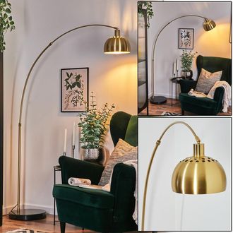 HOFSTEIN Stehleuchte Baloca, Stehlampe aus Metall in Schwarz/Messing geb&uuml;rstet/Gold mit Marmorfu&szlig;, verstellbare Leuchte im Vintage-Design, Lichteffekt, Fu&szlig;scha