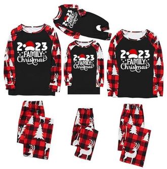 E.SSUE Ensemble Pyjamas de Noël Assortis pour la Famille Pyjama Noel Combinaison Manches Longues Pantalons Longs Ensemble Pyjamas Noël pour Papa Maman Enfant