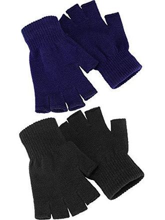 Syhood 2 Paires Gants Demi-Doigts Gants sans Doigts Chauds Unisexes dHiver pour Hommes Femmes (Noir, Bleu)