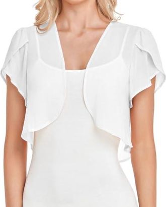 Generic Gilet Mariage Femme Bolero Mariage Boléro Veste Courte Chic Mousseline de Soie Gilet à Manches Évasées 3/4 Boléro Cardigan Boléro Court Gilet Léger Él