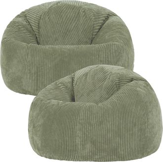 Icon Brand Kingston Sitzsack Cord, Salbeigr&uuml;n, 2er Pack, Sitzsack Erwachsene mit F&uuml;llung, Bean Bag, Cord Sessel, Lounge Sessel, Lounge Stuhl, Schlafzimmer, Wohnz