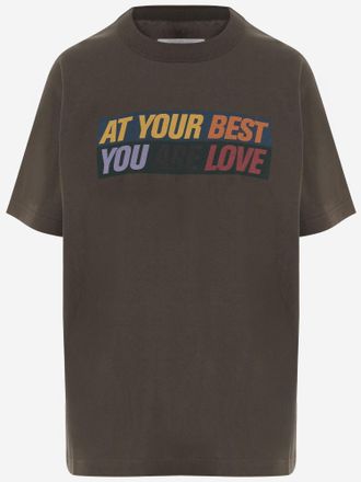 sacai Womens Printed Cotton T-Shirt Khaki T-Shirts & Jerseys