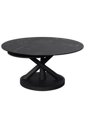 Dieter Knoll Collection Couchtisch, Schwarz, Metall, Glas, Keramik, rund, S&auml;ule, Bodenplatte, 88x43x88-150 cm, ausziehbar, Wohnzimmer, Wohnzimmertische, Couchtische, Couchtis