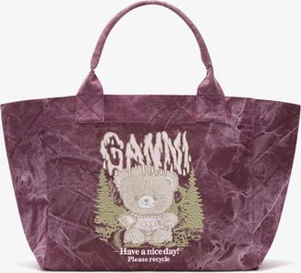 Ganni Cabas moyen motif ours en peluche et for&ecirc;t Rouge - Pour Femme