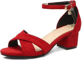 Smilice Sandales confortables pour femme avec talon bloc et boucle Chaussures dété, rouge, 44 EU