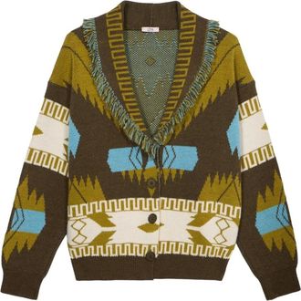 Oltre Femme, Pulls, Vert, Taille: 42/44 FR Cardigan en maille avec franges décoratives