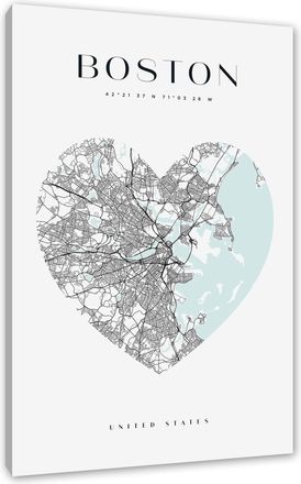 Pixxprint Lieblings Stadt - Boston als, Größe: 100x70cm, Leinwandbild, fertig gespannt, Wandbild, Dekoration, Kunstdruck, kein Poster
