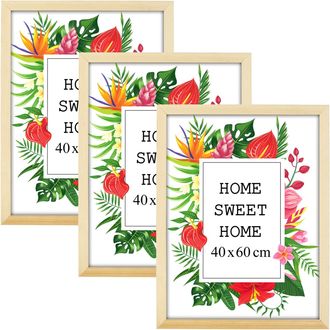 MG Design Set aus 3 Natural Bilderrahmen 40 x 60 cm - Aus echtem Holz mit Acrylglas, zum Aufhängen & Aufstellen, für Fotos, Poster & Puzzle