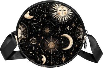 Generic Sac &agrave; bandouli&egrave;re rond pour femme, motif c&eacute;leste r&eacute;tro, sac &agrave; dos &agrave; bandouli&egrave;re avec fermeture &eacute;clair, bretelles r&eacute;glables, sac &agrave; main rond d&eacute;contract