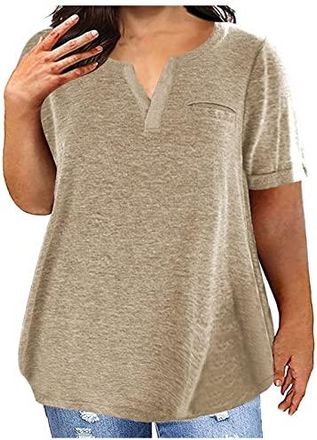 Generic Hauts pour femmes 2024 Haut dété pour femme Col en V Mode Couleur unie Manches courtes T-shirt ample Femme Grande taille Chemisier pour dames Chemises
