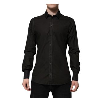 Dolce & Gabbana Cotton Jacquard Gold Collar Dress Shirt - - Shirts - Herren - Schwarzk - XL