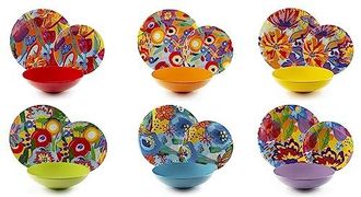 Excelsa Provence Service Assiettes 18 Pièces, Porcelaine et Stoneware, Décoration Multicolore, 6 Personnes