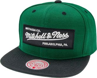 Mitchell & Ness Box 2 Tone Logo - Flat Visor Snapback Basecap, DarkGreen-Black