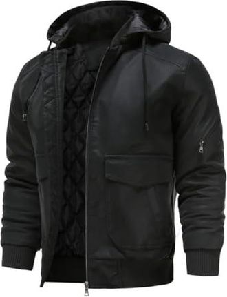 Generic Veste En Cuir &Agrave; Capuche Pour Hommes Manteau De Moto R&eacute;tro Coupe-Vent Chaud V&ecirc;tements Dext&eacute;rieur D&eacute;contract&eacute;s Pour Motard Vestes Dhiver En PU