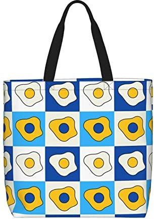 Generic Sac Fourre-Tout Motif DOEuf Au Plat Sac &Agrave; Provisions R&eacute;utilisable De Grande Capacit&eacute; Sacs En Toile, Pour Filles, &Eacute;cole, Femmes, Tous Les Jours