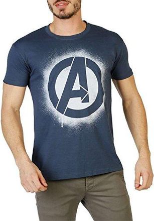 MARVEL Logo Avengers Pochoir Shirt, Denim Blue, M Mens