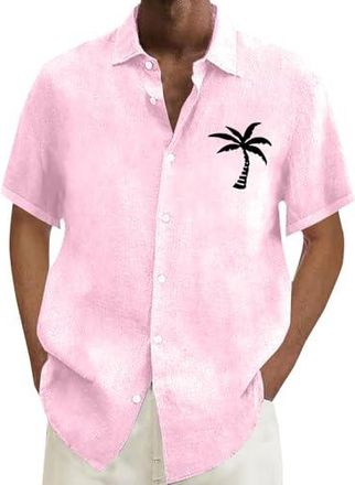 Generic Chemise d&eacute;t&eacute; &agrave; manches courtes pour homme - Coupe droite - En lin - Perm&eacute;able &agrave; lair - Pour les vacances - Chemise de plage avec boutonni&egrave;re - Pour l&eacute;