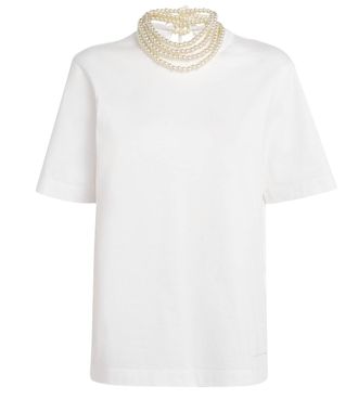 Carven Faux Pearl-Neck T-Shirt Size M