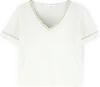 Motivi Femme, Tops, Blanc, Taille: 42 FR T-shirt col V en lin m&eacute;lang&eacute;