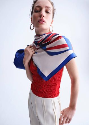 Mango Foulard imprim&eacute; bateaux bleu marine - Femme - Taille unique - MANGO