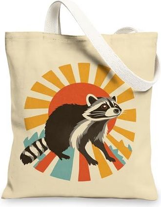 Generic Sacs fourre-tout vintage en toile de raton laveur, légers et réutilisables, élégants et lavables pour salle de sport, extérieur, voyage, plage, pique-