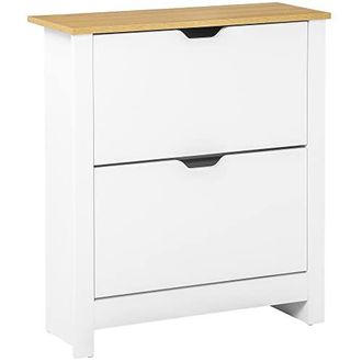 HOMCOM Meuble à Chaussures 12 Paires, Armoire à Chaussures étroite avec 2 tiroirs rabattables et étagères réglables, Style Moderne, pour Couloir, entrée, 72 