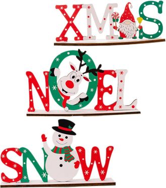 Hemobllo 3stücke Holzornamente Weihnachten Bedrucktes Ornament Für Tisch Partydekoration Buchstabenset Für Haus Und Büro Weihnachtsschmuck Aus Holz
