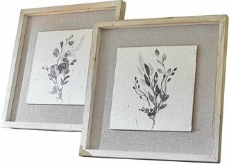 Loberon Bild 2er Set Ylivane, mit Floralen Motiven, Filigranes Design, Wanddekoration, Wohn-Accessoires, Papier, Tannenholz, Leinen, wei&szlig;