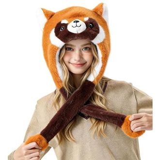 Generico Chapeau dhiver avec Animaux - Bonnet en Peluche en Forme de Raton Laveur, Bonnet pour Oreilles Chair, Accessoire rembourr&eacute; Doux | Bonnet Confortable p
