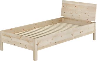 Erst-Holz Metallfreies Einzelbett Zirbe massiv unbehandelt 90x200 mit w&auml;hlbaren Zubeh&ouml;r V-60.95-09Rollrost inkl