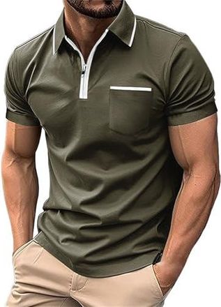 Generic Polo coupe classique pour homme - T-shirt &agrave; manches courtes - Col zipp&eacute; - Polo de golf avec poche - T-shirt daffaires respirant - T-shirt d&eacute;t&eacute; d&eacute;contr